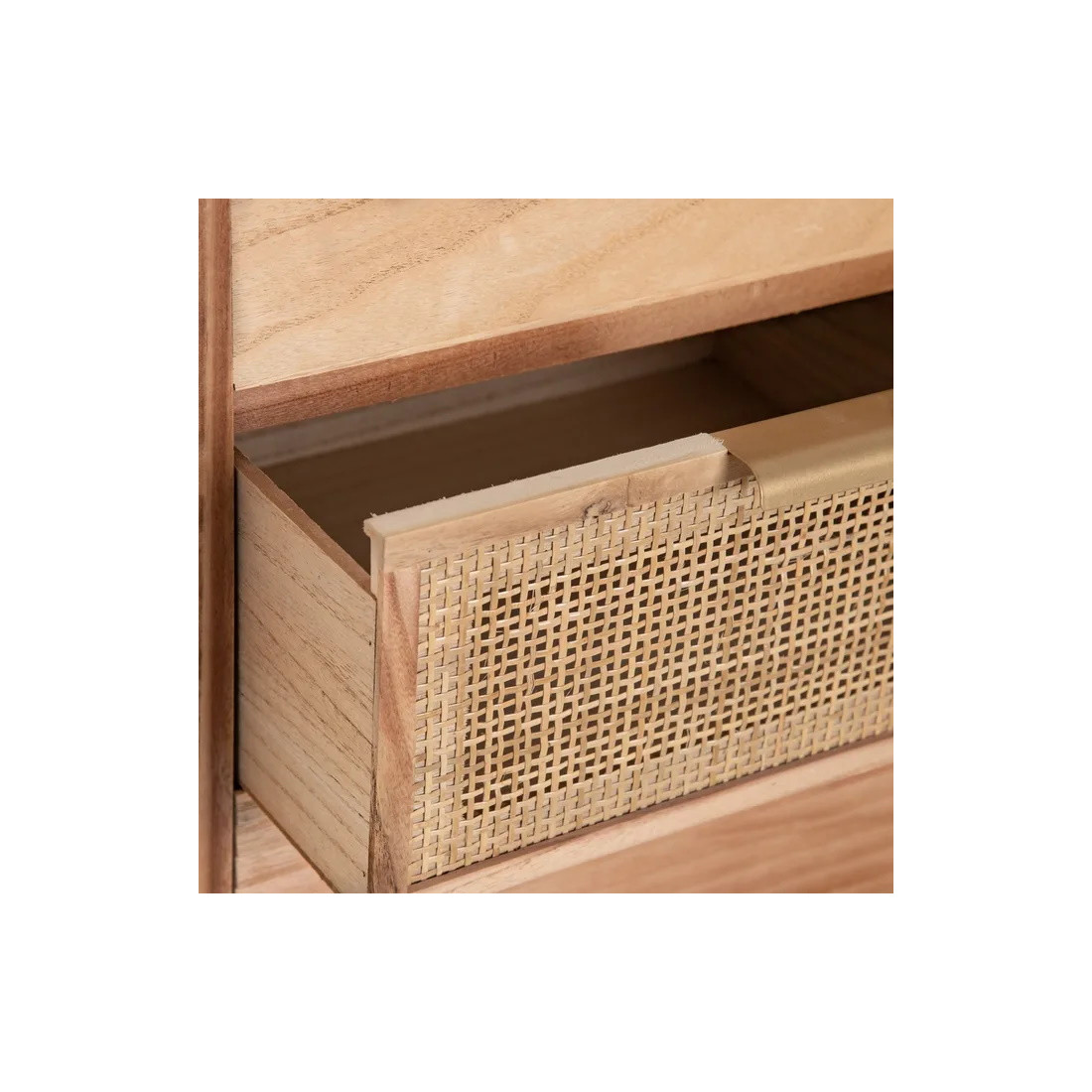 Meuble d'appoint en bois de paulownia et rotin 1 porte et 4 tiroirs