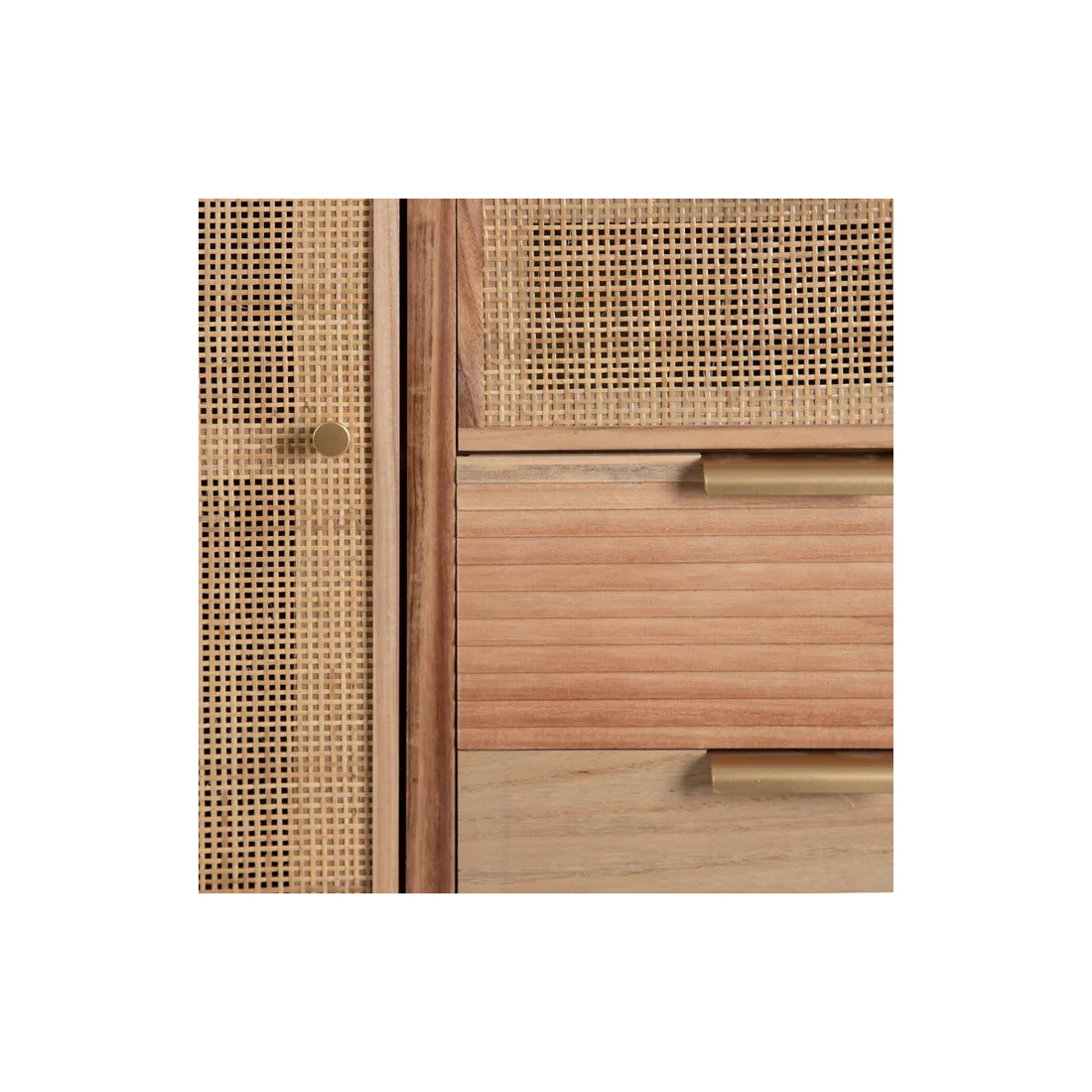 Meuble d'appoint en bois de paulownia et rotin 1 porte et 4 tiroirs